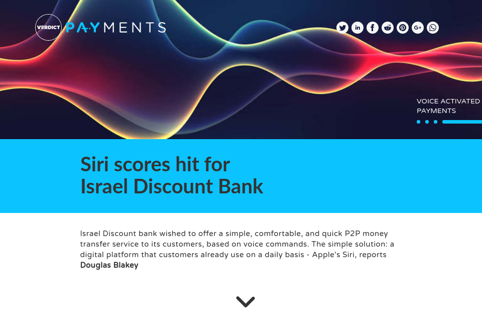 Siri scores hit for Israel Discount Bank - Verdict Payments | Issue 2 ...
